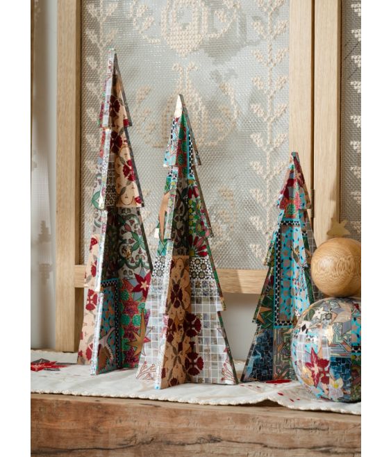 Wooden Pyramid Christmas Tree with Decoupage Design